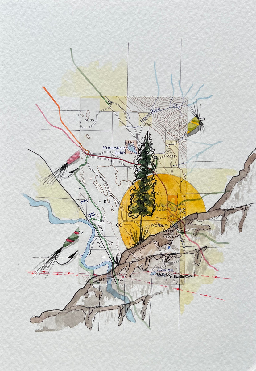 Topographic Map Art - Fly Pattern - HORSESHOE LAKE – WayneWilsonArt